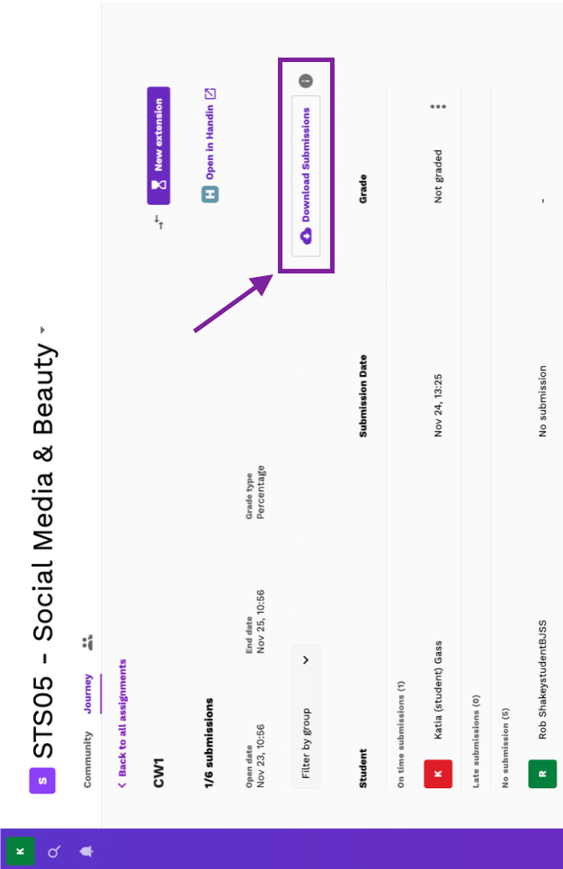 Handin: Download Students' Submissions – Aula